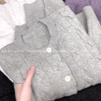 售完无补！全毛点子纱麻花开衫圆领宽松长袖针织衫毛衣外套 W200