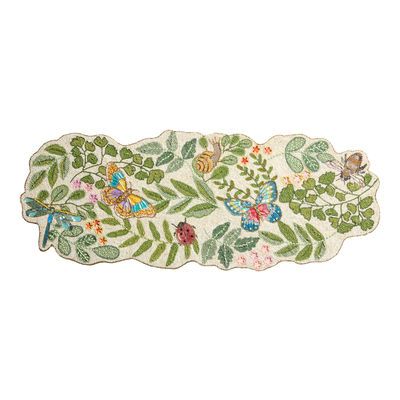 纽约下城公园进口春泥润万物小蝴蝶昆虫绿叶重工串珠装饰桌旗