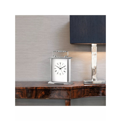 纽约下城公园进口庚斯博罗壁炉架造型哑光银装饰台钟闹钟