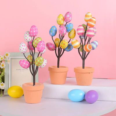 Colorful Easter Eggs Tree Branch Flowerpot DIY Painting Foam