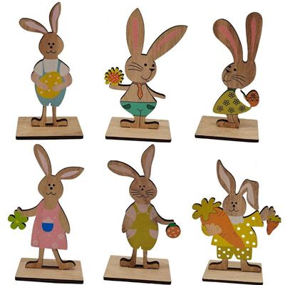 Painted Wooden Easter Bunny Desktop Ornaments Rabbits Decor