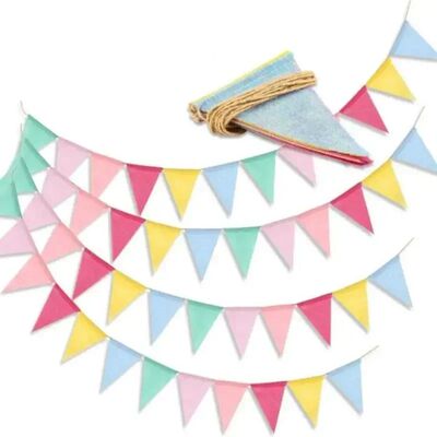 Vintage Colorful Burlap Linen Bunting Flags Pennant For Happ