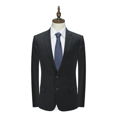 正装黑色高支羊毛两粒扣职业西服