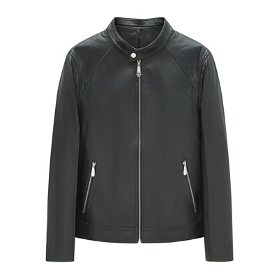 休闲百搭小立领绵羊皮真皮皮衣