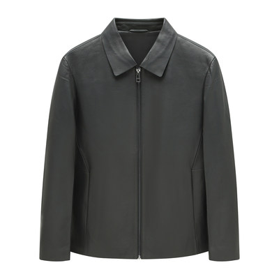 商务休闲百搭黑色翻领羊皮夹克