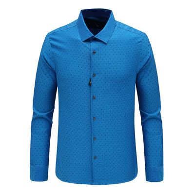 蓝色提花长袖衬衫全棉商务休闲