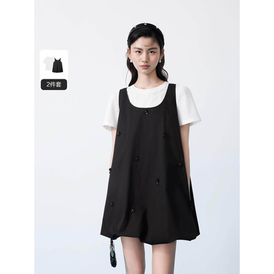 【商场同款】两件套连衣裙女夏新款钉珠装饰花苞裙女C1FAG2245