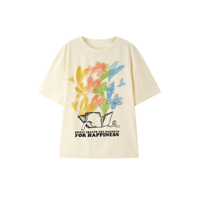 【商场同款】2024夏季新款甜美涂鸦感印花大版短袖T恤C1CNE2602