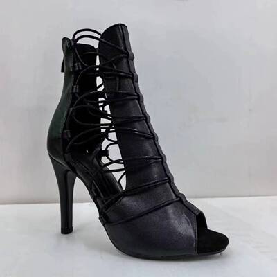 新爵士舞专用高跟鞋鱼嘴绑带短靴heels穿搭舞鞋新款高跟大码凉鞋