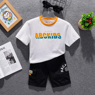abckids童装夏款新品男童吸汗大字母圆领短袖T恤潮大童F323601397