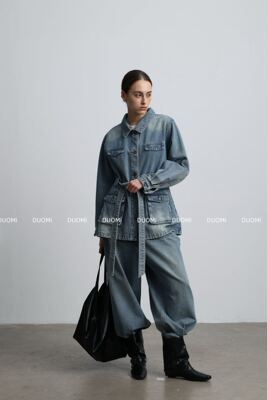 多米家WG5673#套装牛仔外套＋牛仔裤 蓝 尺码:SML