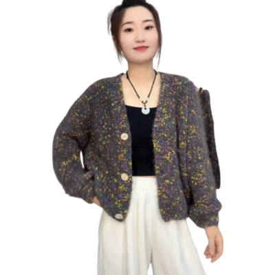 软糯彩色花线针织开衫女秋