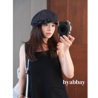 日系蝴蝶结纯色牛仔贝雷帽女春夏季百搭显脸小时髦辣妹风画家帽子