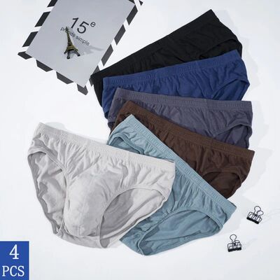 4 Pcs/Lot Men's 100% Cotton Breathable Briefs Comfortable Ma