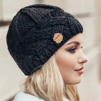 Solid Knitted Beanies Caps for Women Warm Cashmere Wool Skul