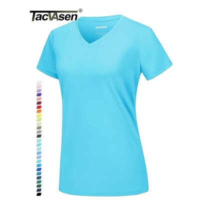 UPF 50+ Summer Sun Protection V-Neck T-shirts Womens Short S