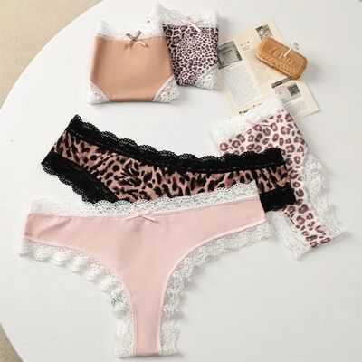 Women's Lace Floral Thongs Sexy Leopard Breathable Panties L