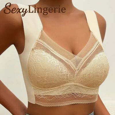 Womens Lace Bra Perspective Bralette Push Up Ice Silk Deep V
