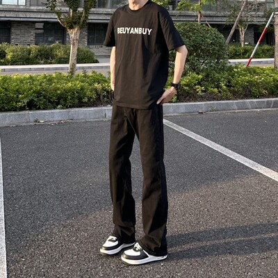 黑色弯刀牛仔裤男春夏季腿粗显瘦裤子休闲百搭弹力微喇直筒裤