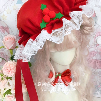 蕾丝花边红色圣诞节帽子