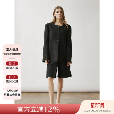 VIKTORIACHAN 26SS新品 小方领两粒扣简约西装外套不对称短裤套装