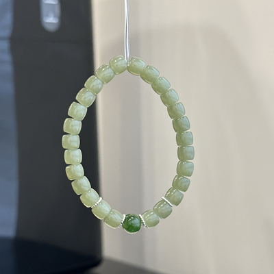 MISSJOJO老形绿珠弹力绳银手链