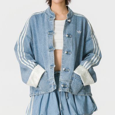 新款正品ADIDAS阿迪达斯三叶草简约女运动休闲牛仔夹克外套KY5743