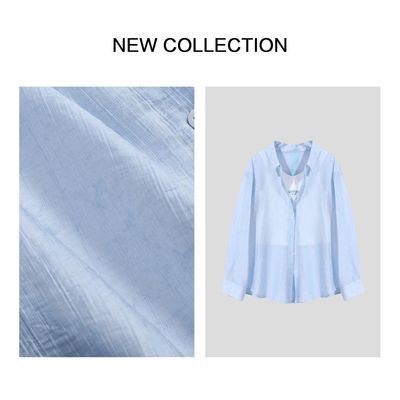 简约百搭长袖上衣衬衣+简约背心套装 D1F38018A