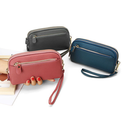 Full-grain leather lady's wallet, large zipper closure