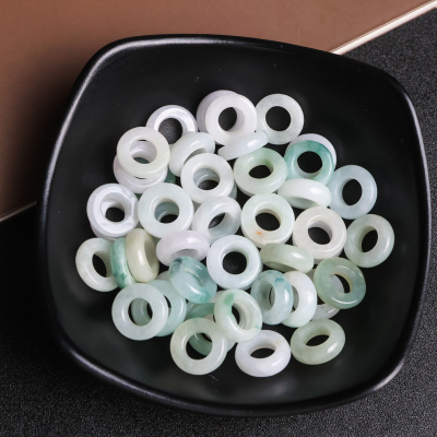 天然A货翡翠玉石大孔圆环跑环面包圈diy手链腰链手绳散珠饰品配饰