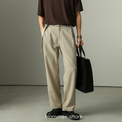 斜纹肌理感抗皱直筒休闲裤男士夏季通勤商务长裤西裤HAMMER SHARK