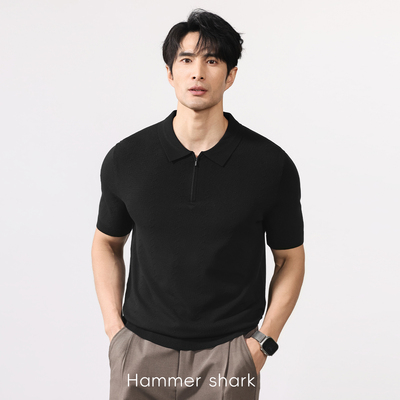 意式老钱风半拉链短袖T恤男