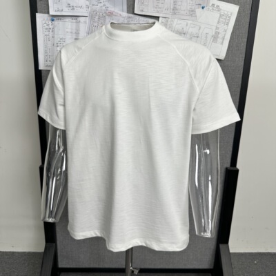 Basic annals纯T重磅竹纹棉短袖上衣320g短袖明线竹节棉T恤拼接