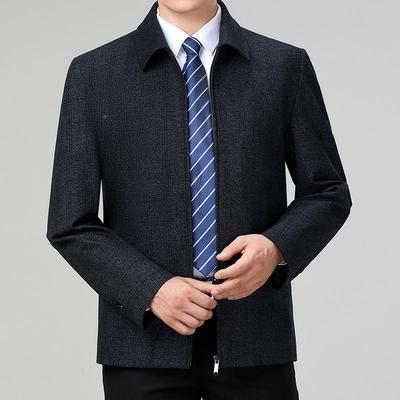 品男牌士羊绒夹克中老年商务休导闲克免烫公茄务员领羊毛爸爸1301