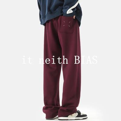 it neith BIAS360g重磅卫裤男秋季新款垂感弯刀阔腿裤直筒休闲裤