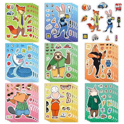8/16Sheets Make a Face Zootopia 2 Puzzle Cartoon Stickers DI