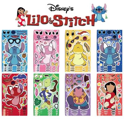 8/16Sheets Lilo&Stitch Puzzle Stickers  Cartoon Make A Face