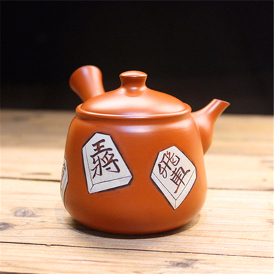 日本常滑烧急须峰山侧把手陶壶