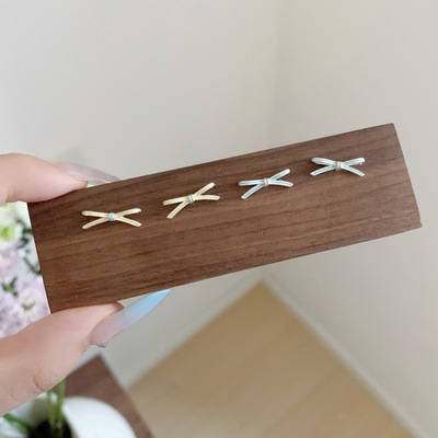 夏日甜美滴油蝴蝶结耳钉女银针森系小众设计感精致百搭芭蕾风耳饰