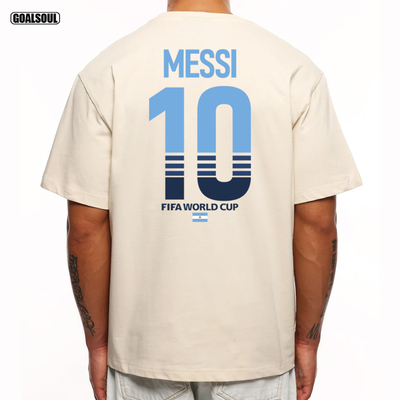 阿根廷 梅西 世界杯10号MESSI足球休闲宽松重磅纯棉短袖T恤