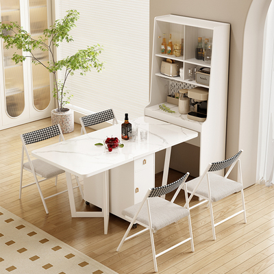 岩板摺叠餐桌餐柜一体家用小户型省空间多功能餐桌柜长方形饭桌