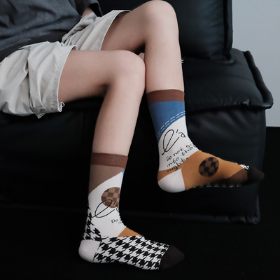ZeroG 新品初秋法式Bonjour设计师L'amour千鸟格复古曲奇中筒袜DF