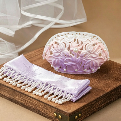 《云汐》宋制发冠头饰绢花连 汉服配饰发饰3d打印仙气发冠