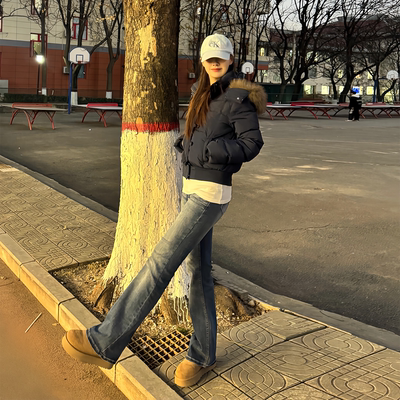 美式复古毛领短款收腰棉服女外套