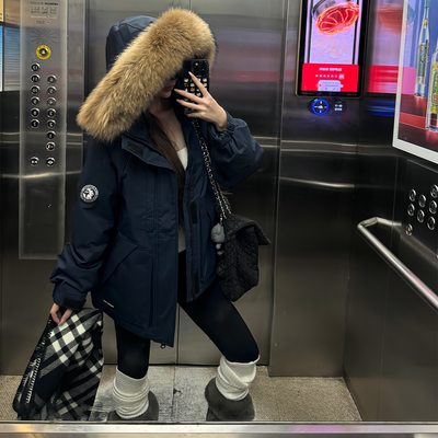 美式复古毛领派克服外套保暖棉服