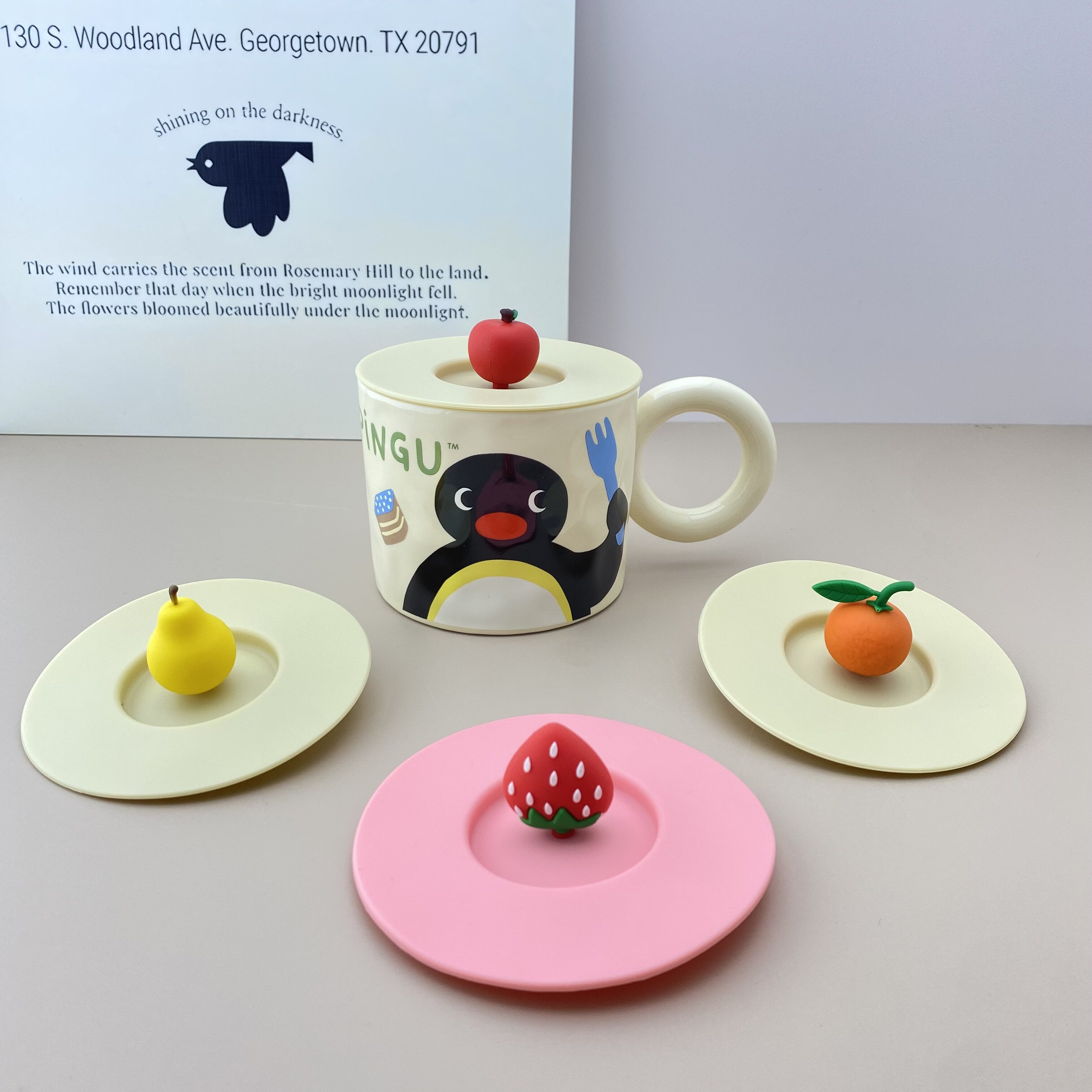 水果系列适配pingu杯碟形盖粉色草莓盖子防漏杯盖食品级马克杯盖