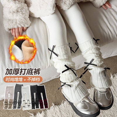 女童打底裤秋冬款加绒加厚宝宝一体绒保暖裤外穿儿童连脚裤堆堆袜