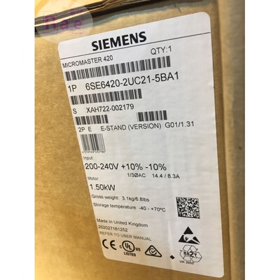 6SE6420-2UD25-5CA1 西门子MM420变频器 5.5kW 6SE642O2UD255CA1