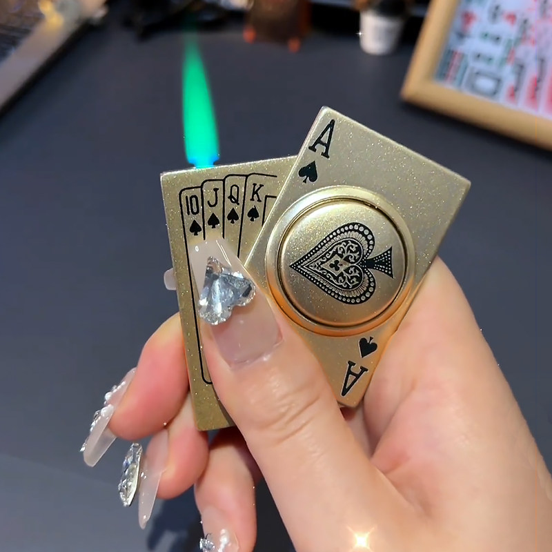 抖音同款旋转解压黑桃A扑克牌防风打火机趣味绿火创意送男友礼物