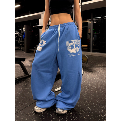 NECOYEP 美式数字印花阔腿卫裤男女宽松休闲百搭潮流拖地长裤